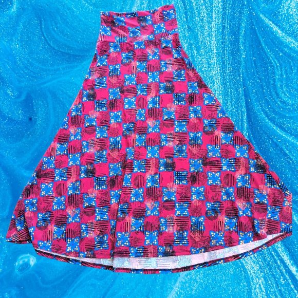 LuLaRoe | Skirts | Llr Maxi Skirt Small Berry Blue Floral Grid Pattern ...